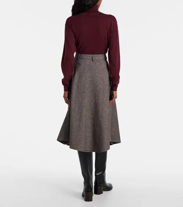Brunello Cucinelli Wool And Linen-blend Midi Skirt