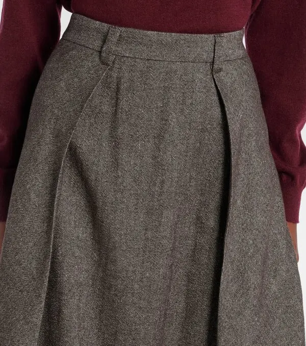 Brunello Cucinelli Wool And Linen-blend Midi Skirt