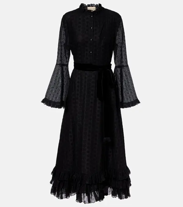 Valentino Garavani Daisy Sangallo Belted Cotton Shirt Dress - Black