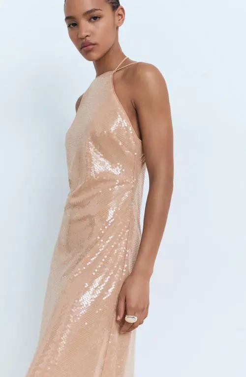 Mango Sequin Halter Cocktail Dress