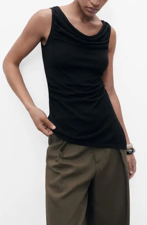 Mango Draped Sleeveless Knit Top - Black