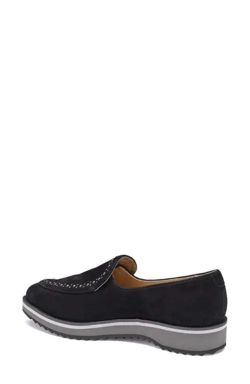 Johnston & Murphy Ulyssa Studded Platform Loafer - Black Suede