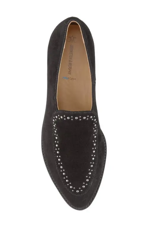 Johnston & Murphy Ulyssa Studded Platform Loafer - Black Suede