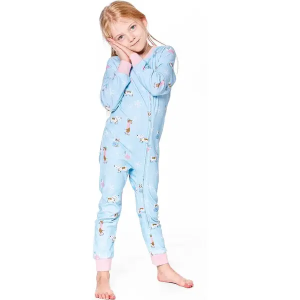 DEUX PAR DEUX Organic Cotton Interlock One-piece Pajama - Blue Dog Print