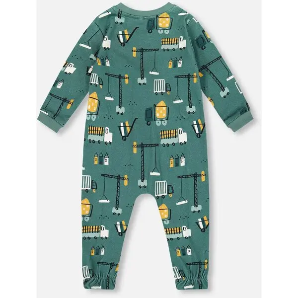 DEUX PAR DEUX Organic Cotton Construction Print Footie Pajama - Teal