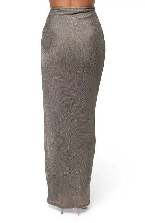 JLUXLABEL Metallic Maxi Sweater Skirt - Silver