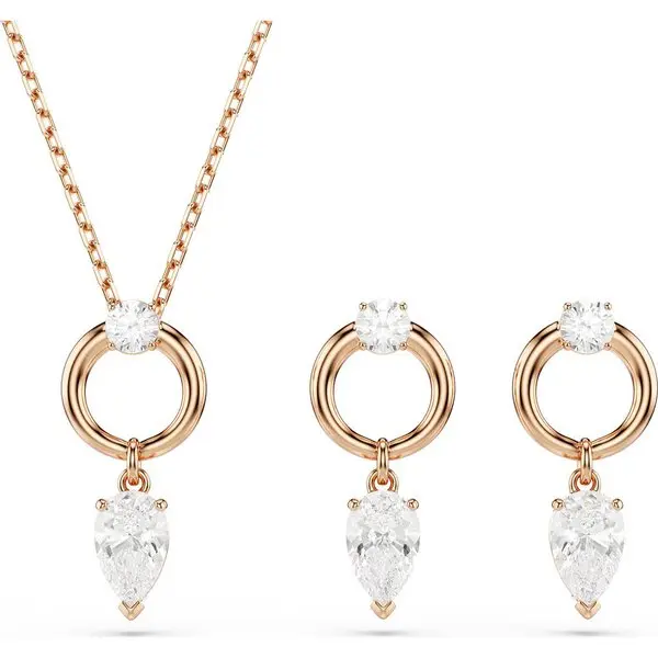 SWAROVSKI Mesmera Drop Earrings And Pendant Necklace Set - Rose Gold/white