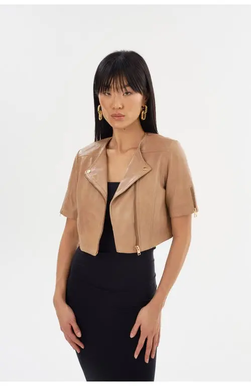 LAMARQUE Kirsi Cropped Biker Jacket - Camel