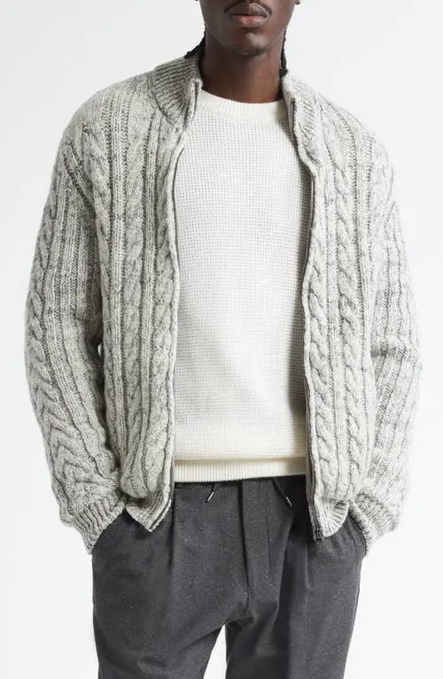 Herno Mélange Wool Cable Knit Sweater Jacket