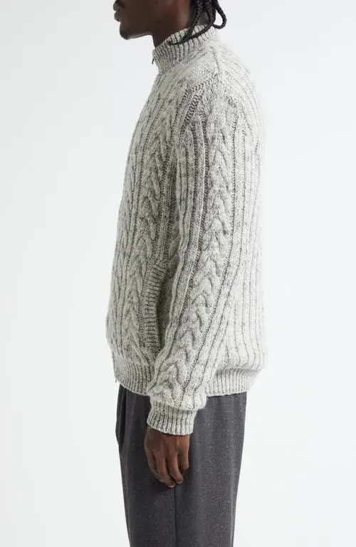 Herno Mélange Wool Cable Knit Sweater Jacket