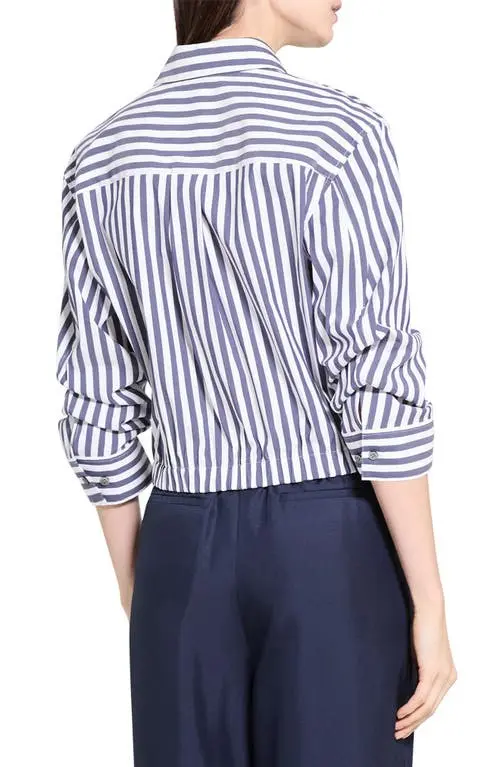 Theory Stripe Crop Woven Shirt - Blue Multi