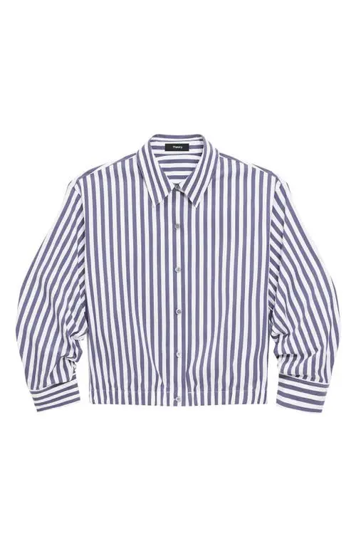 Theory Stripe Crop Woven Shirt - Blue Multi