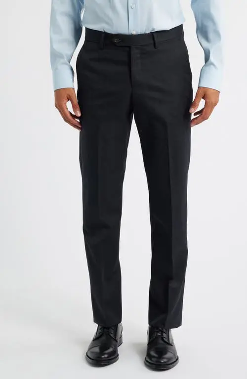 Berle Slim Fit Flat Front Super 100s Wool Dress Pants - Charcoal
