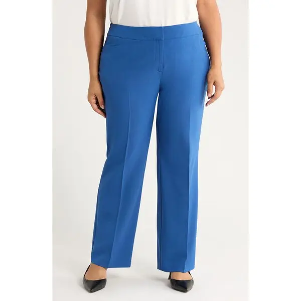 KASPER Flat Front Slim Pants - Blue Night