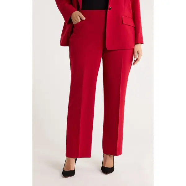 KASPER Flat Front Slim Pants - Fire Red
