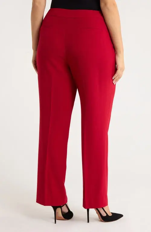 KASPER Flat Front Slim Pants - Fire Red