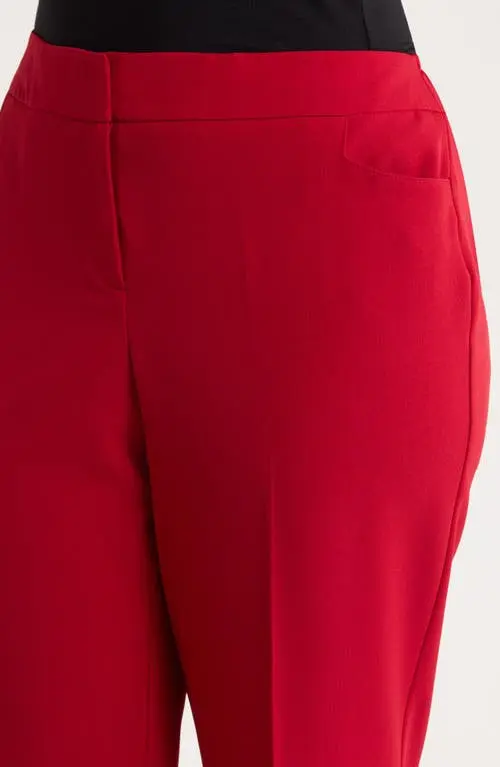 KASPER Flat Front Slim Pants - Fire Red