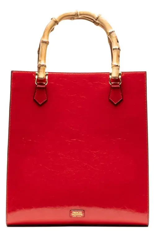FRANCES VALENTINE Leather Tote With Bamboo Handles - Red