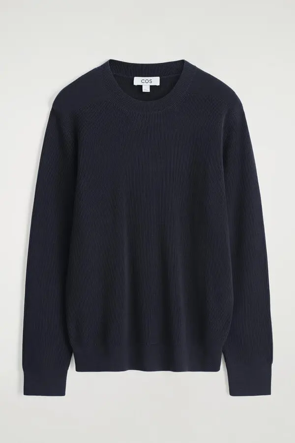 Cos Cotton Crew-neck Sweater - Navy