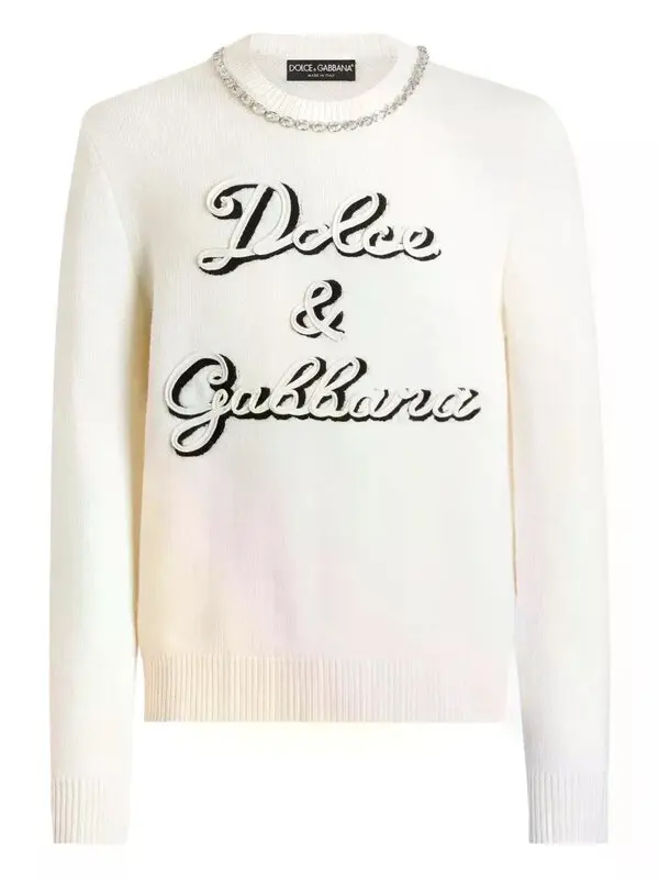 Dolce & Gabbana Embellished Logo Sweater - White