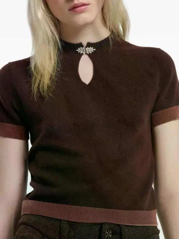 BARRIE Jewelled-neck Cashmere Top