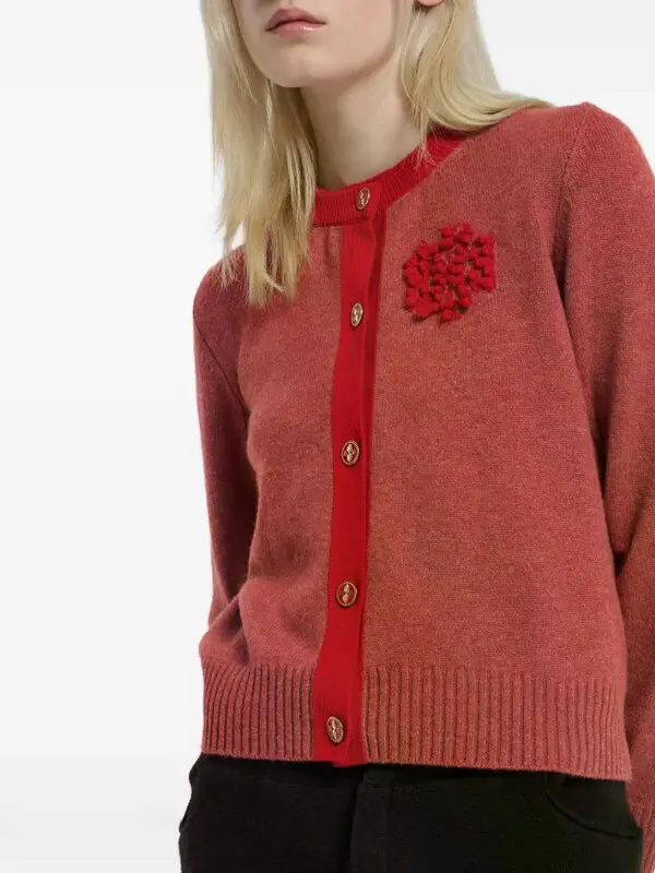 BARRIE Embroidered Cashmere Cardigan - Red