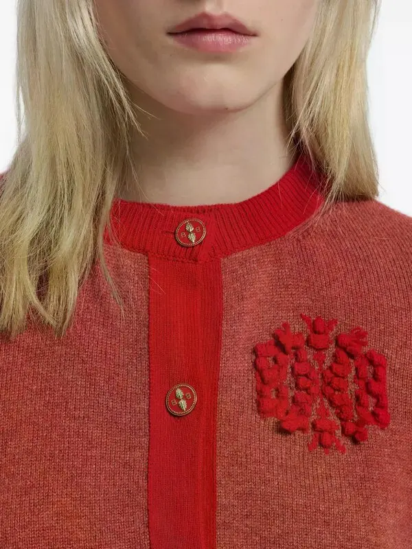 BARRIE Embroidered Cashmere Cardigan - Red