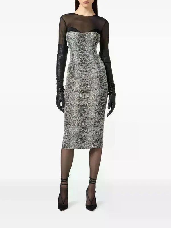 Elisabetta Franchi Python-print Mesh-insert Midi Dress