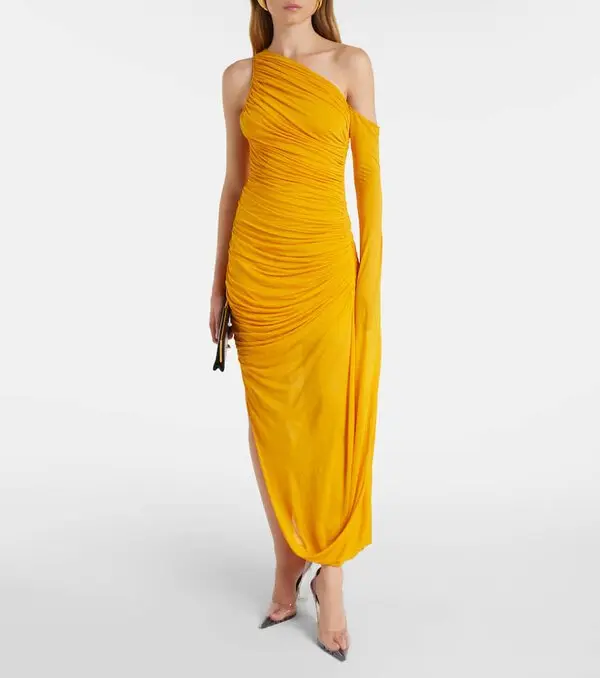 MUGLER Draped One-shoulder Jersey Maxi Dress