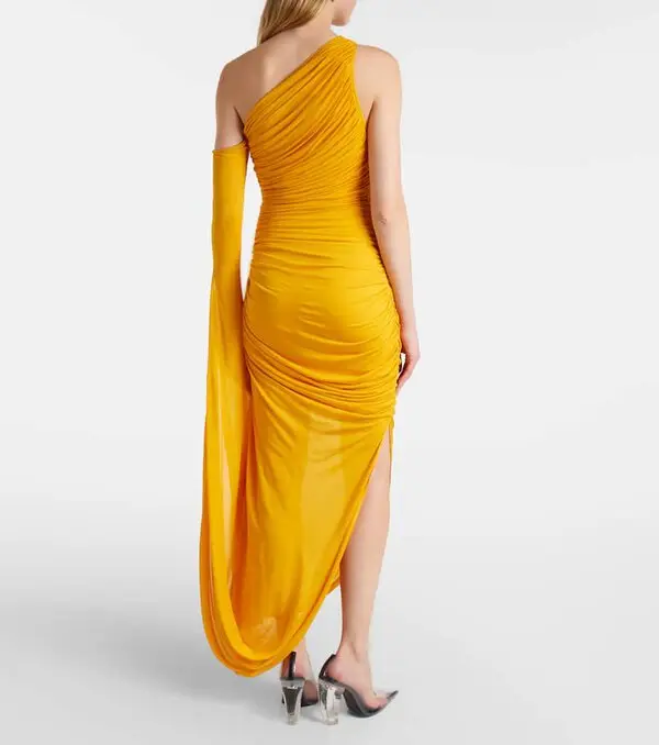 MUGLER Draped One-shoulder Jersey Maxi Dress