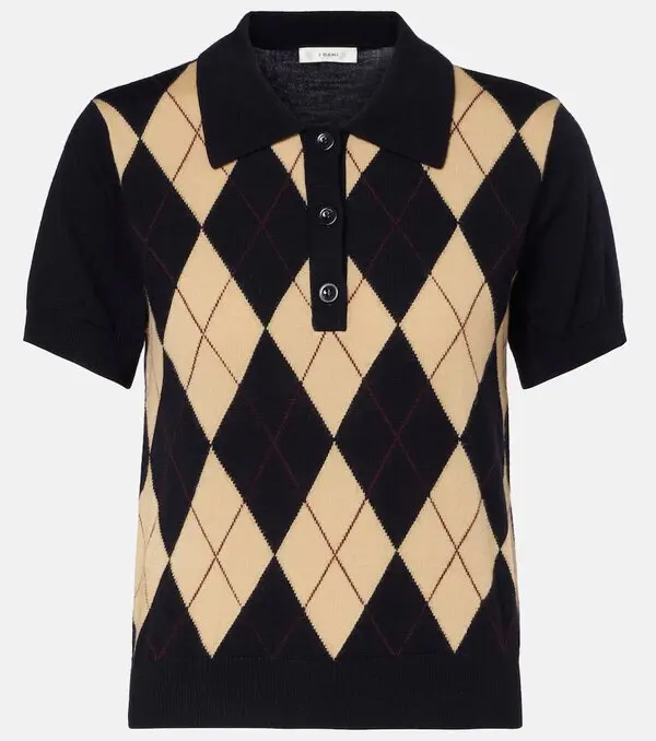 FRAME Argyle Wool Polo Shirt - Blue