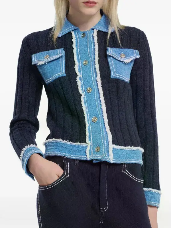 BARRIE Ribbed-knit Denim-effect Jacket