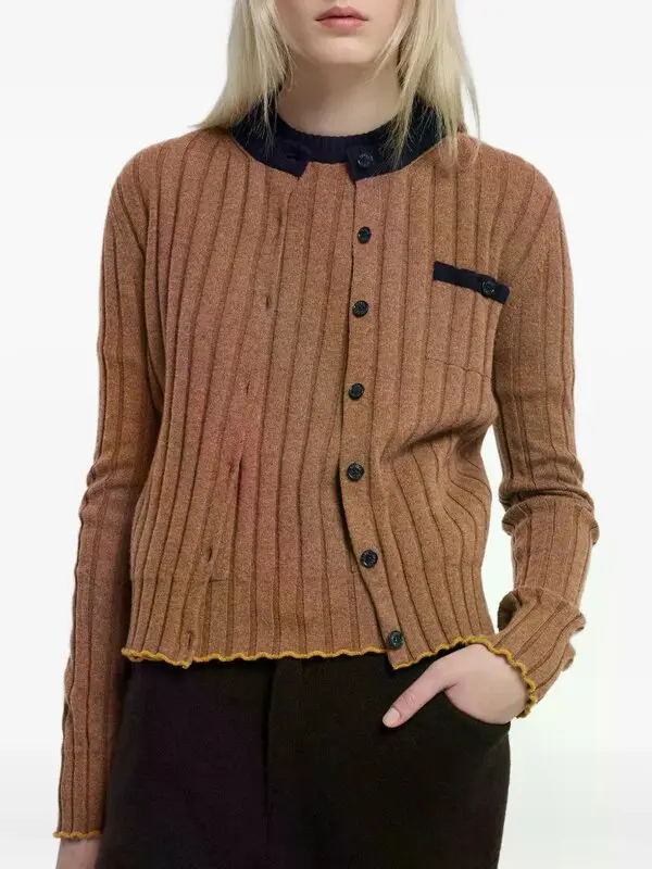 BARRIE Ribbed Cardigan - Brown
