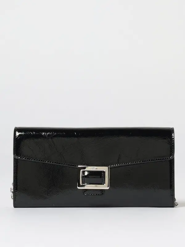 ROGER VIVIER Patent Leather Clutch With Silver Buckle - Black