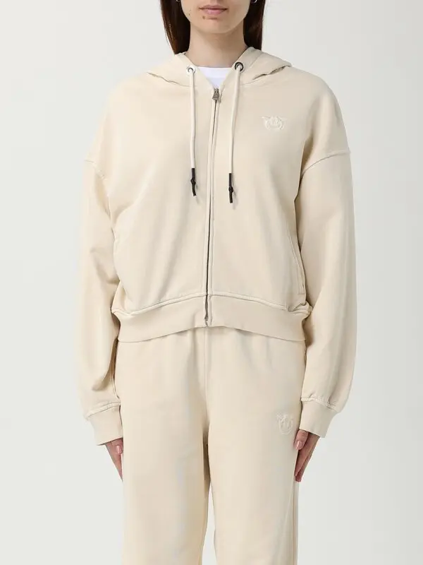 Pinko Embroidered Logo Zip-up Hoodie - Cream