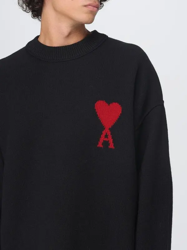 AMI Paris Crew-neck Wool Jumper With Contrast Logo - Black