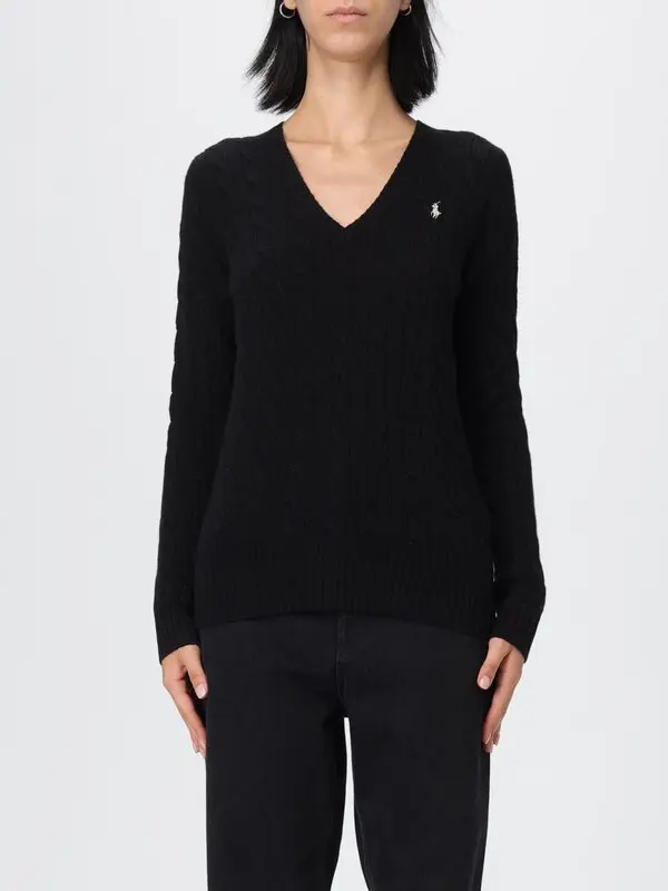 Polo Ralph Lauren Slim Fit V-neck Wool Jumper With Embroidered Pony Logo - Black