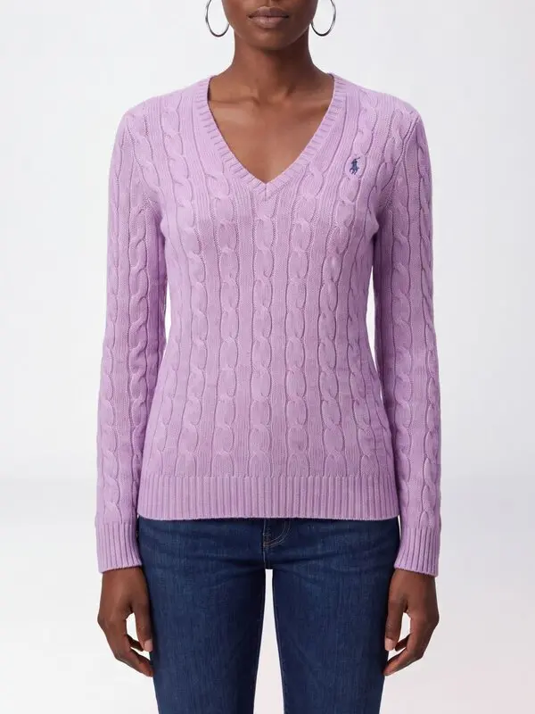 Polo Ralph Lauren Slim Fit V-neck Wool Jumper With Embroidered Pony Logo - Violet