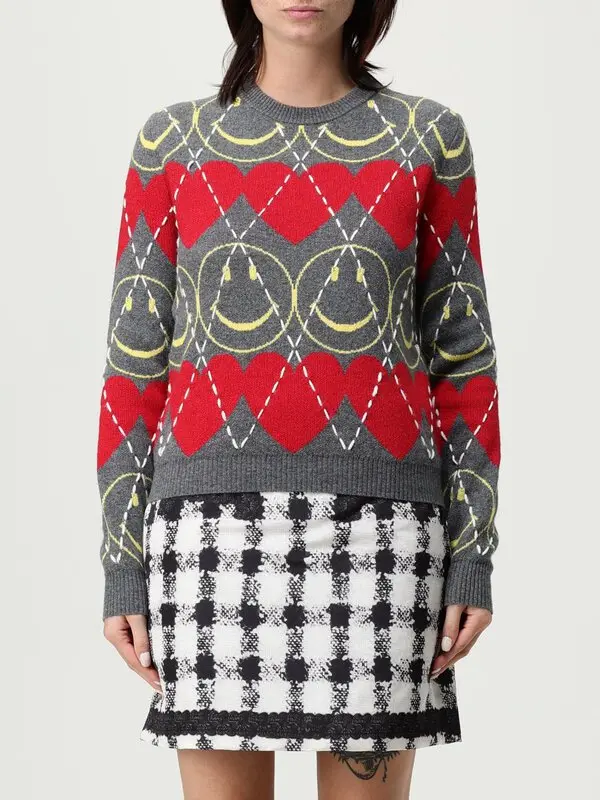 Moschino Argyle Smiley Face Sweater - Red