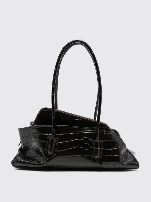 Attico La Passeggiata Small Shoulder Bag In Croc-effect Leather - Coffee