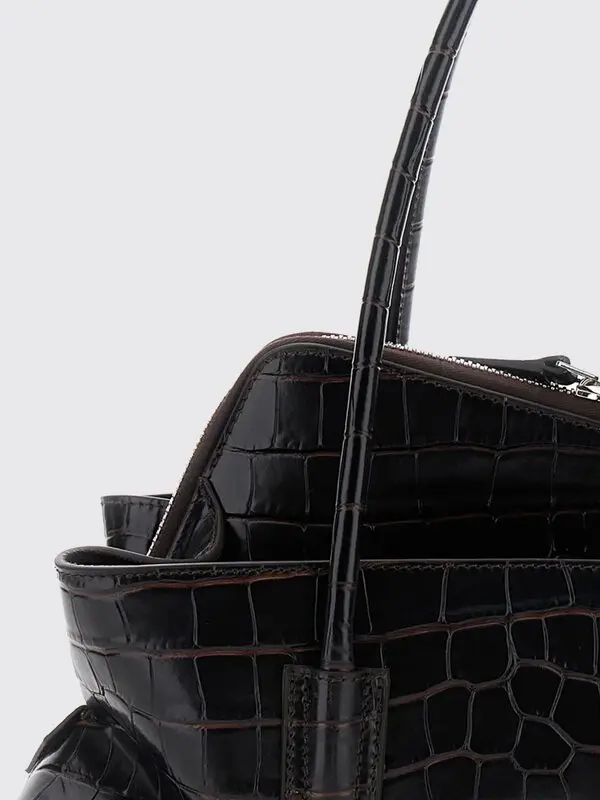 Attico La Passeggiata Small Shoulder Bag In Croc-effect Leather - Coffee