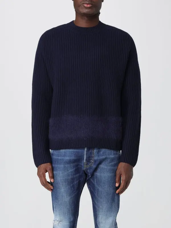 Dsquared2 Ribbed Crew Neck Sweater With Contrast Band - Navy
