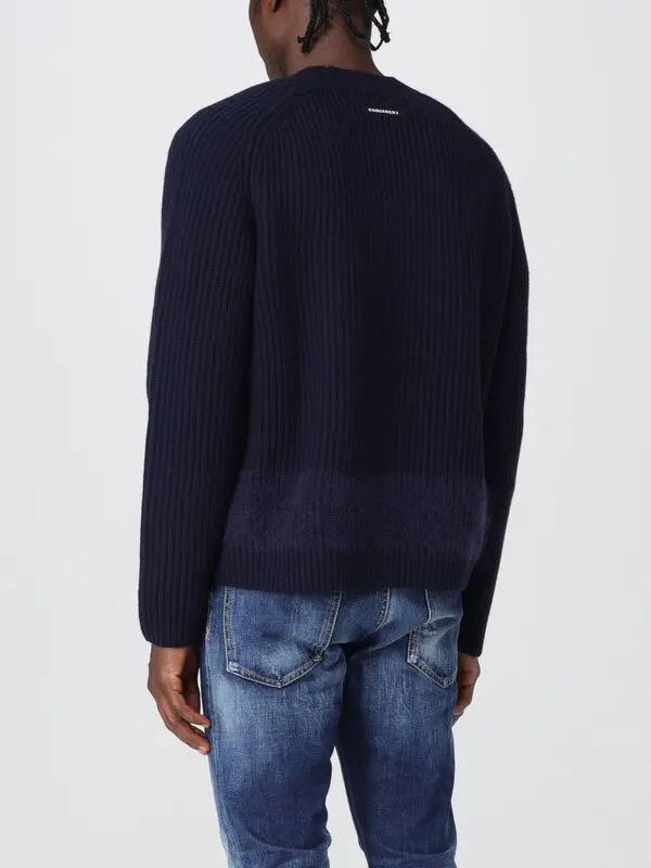 Dsquared2 Ribbed Crew Neck Sweater With Contrast Band - Navy