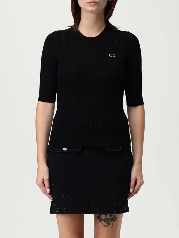 TWINSET Ribbed Knit Top With Embellishment