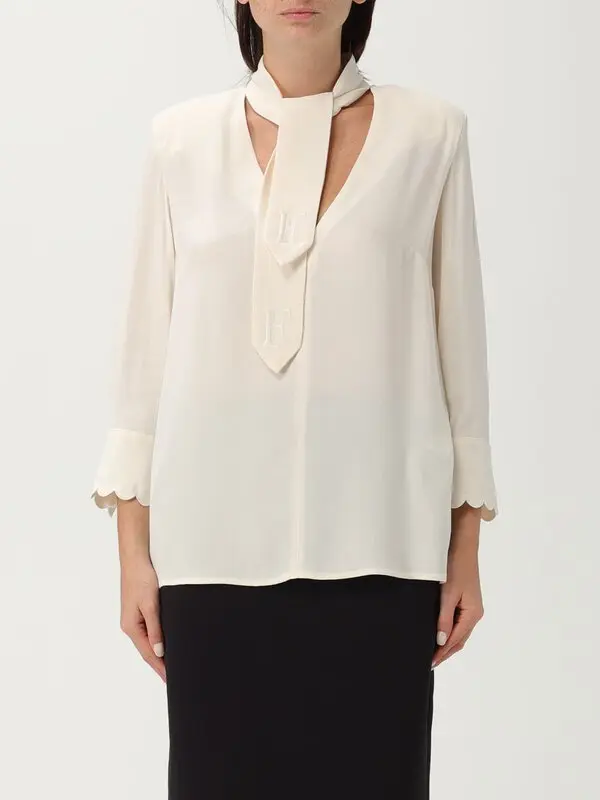 Elisabetta Franchi Tie Neck Top - Milk