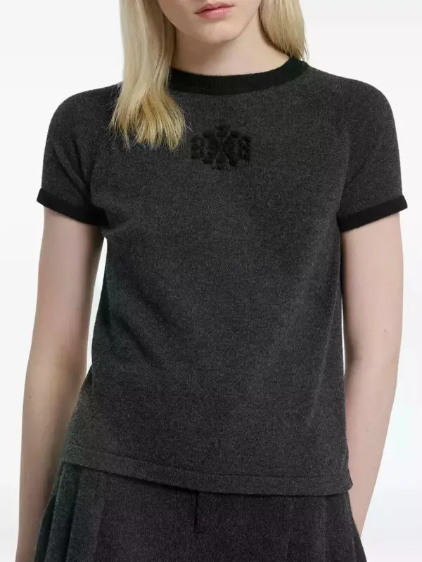 BARRIE Embroidered Cashmere T-shirt - Black