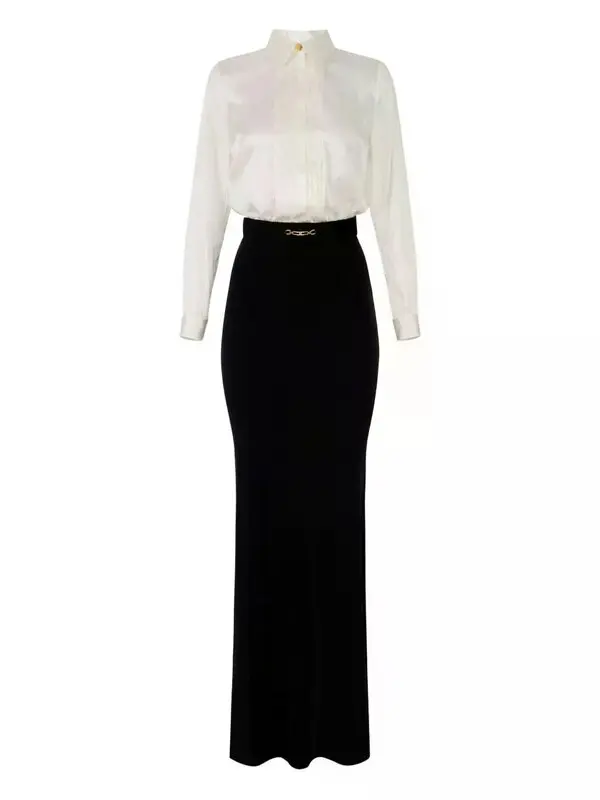 Elisabetta Franchi Maxi Dress With Pleated Front And Velvet Skirt