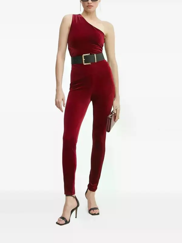 Guess One-shoulder Velvet Jumpsuit - Red