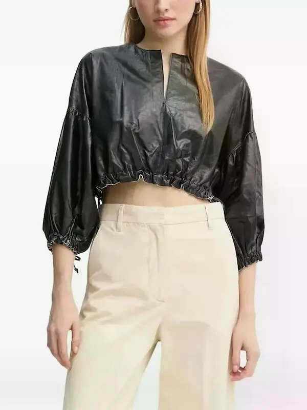 Day Birger Et Mikkelsen Drawstring-cuffed Leather Blouse