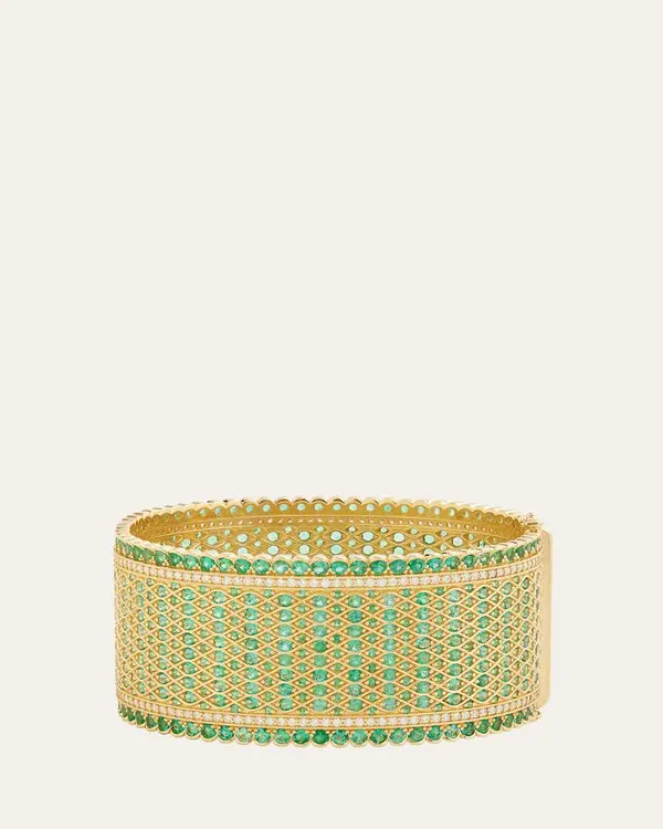 Jamie Wolf 18k Yellow Gold Woven Emerald & Diamond Bangle